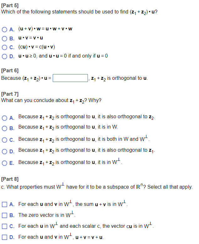 Solved Question \#9. Let W be a subspace of Rn, and let W⊥ | Chegg.com