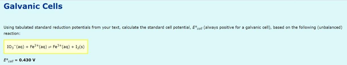 Solved Galvanic Cells Using tabulated standard reduction | Chegg.com