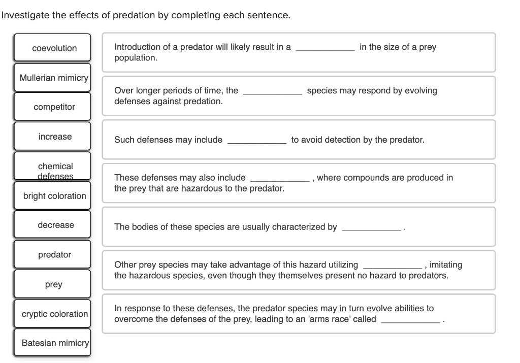 Solved Investigate the effects of predation by completing | Chegg.com