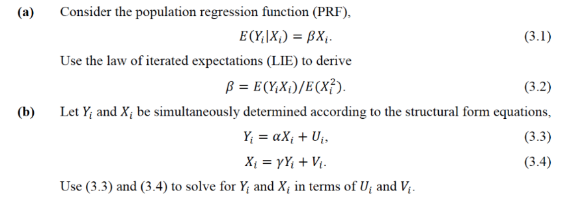 (a) (3.1) (3.2) Consider the population regression | Chegg.com