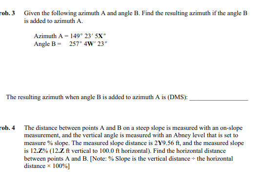 Solved rob. 3 Given the following azimuth A and angle B. | Chegg.com
