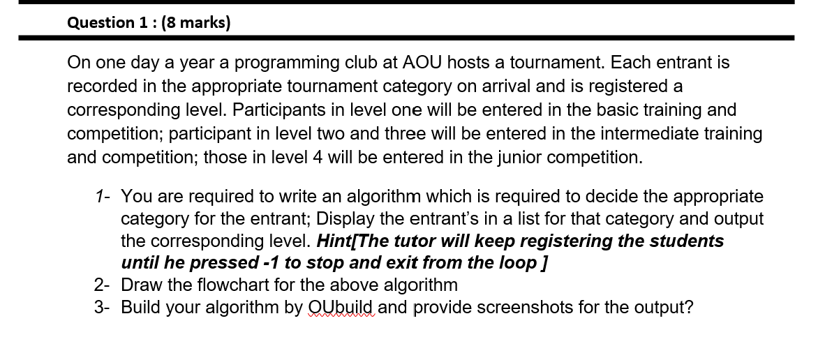 Solved On one day a year a programming club at AOU hosts a | Chegg.com