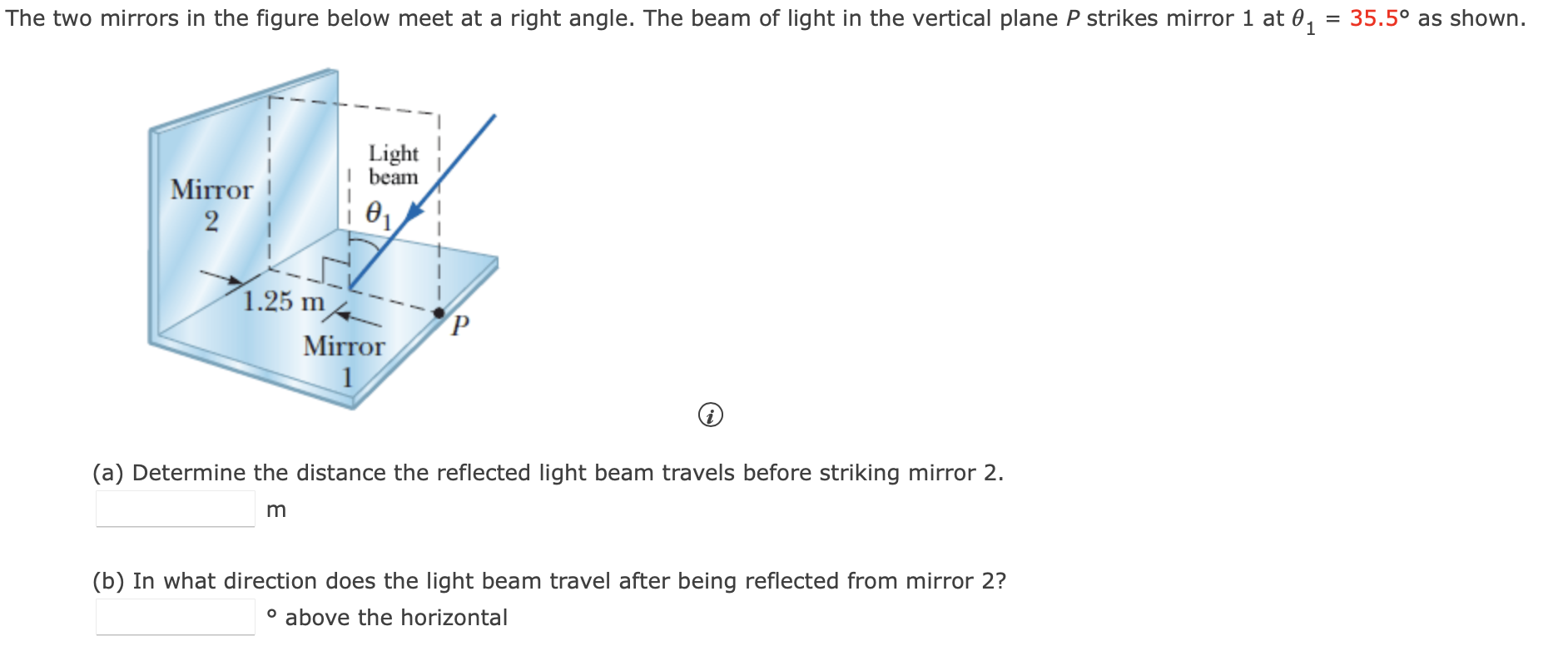 Solved The two mirrors in the figure below meet at a right | Chegg.com