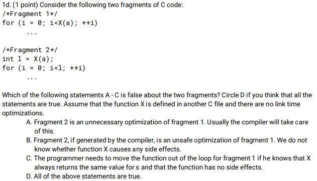 Solved 1d. (1 point) Consider the following two fragments of | Chegg.com