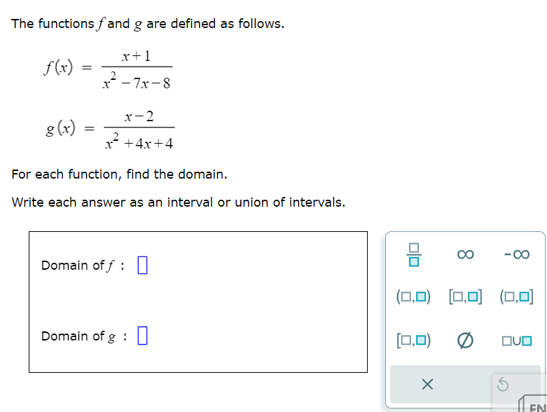 Solved The functions f ﻿and g ﻿are defined as | Chegg.com