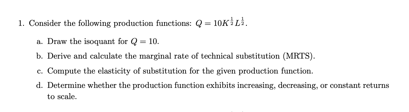 Solved Consider the following production functions: | Chegg.com