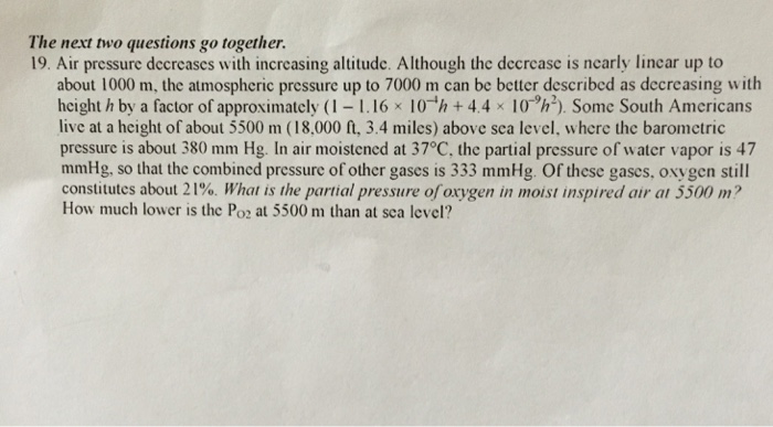 The next two questions go together. 19. Air pressure | Chegg.com