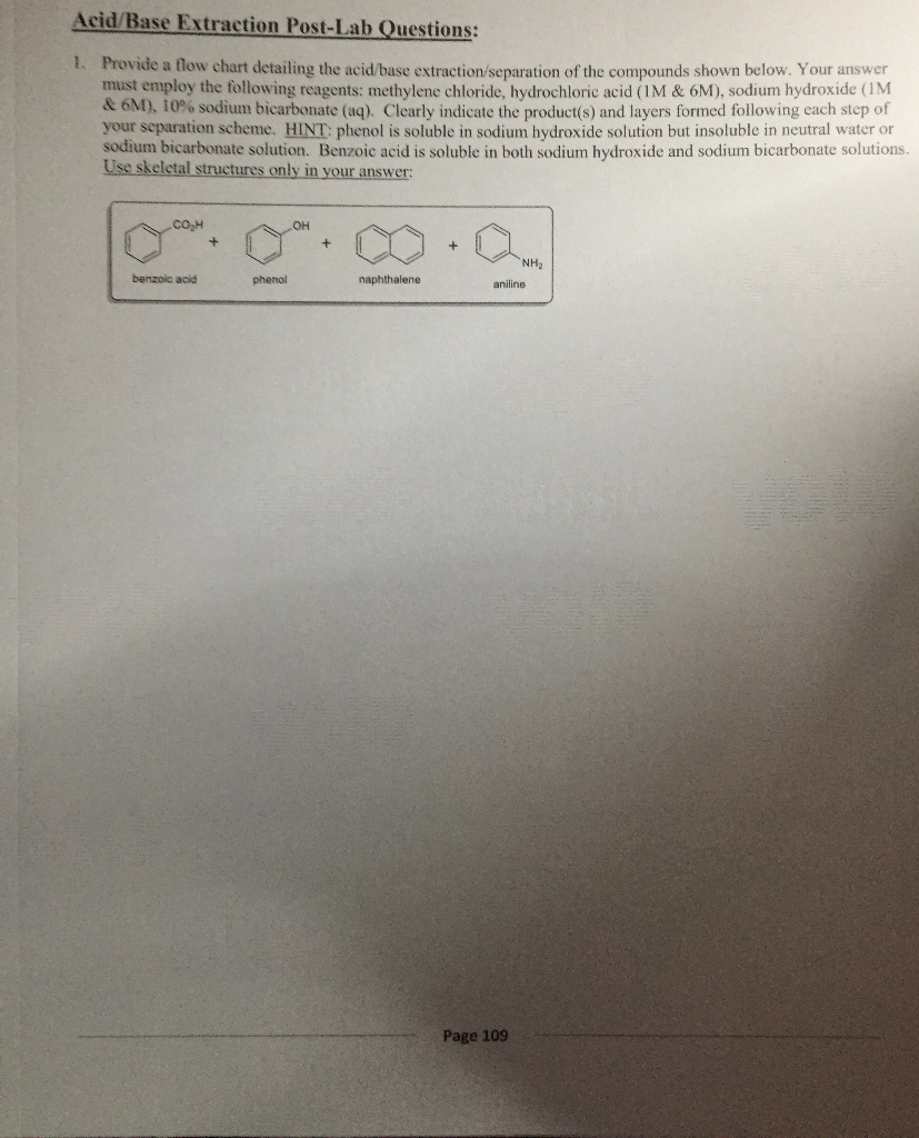 Solved Acid/Base Extraction Post-Lab Questions: 1. Provide a | Chegg.com