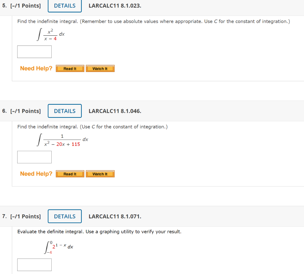 Solved 5. [-/1 Points] DETAILS LARCALC11 8.1.023. Find the | Chegg.com