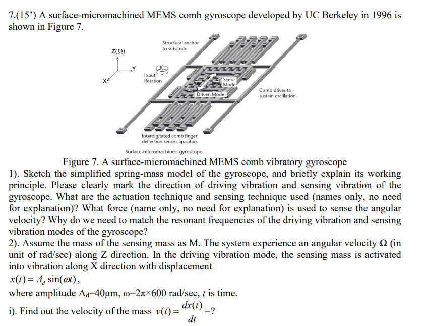 Solved 7.(15') A surface-micromachined MEMS comb gyroscope | Chegg.com