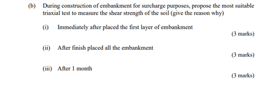 Solved (b) During construction of embankment for surcharge | Chegg.com