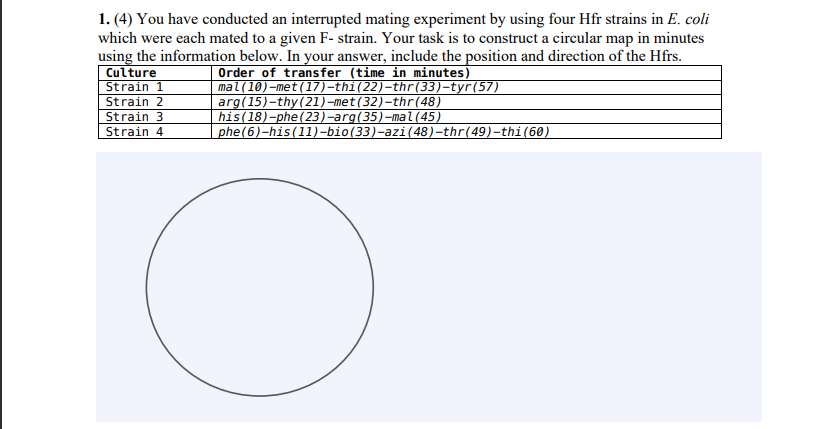 Solved 1. (4) You have conducted an interrupted mating | Chegg.com