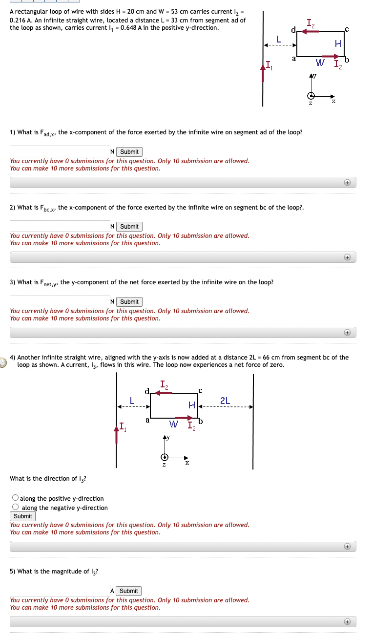 Solved A rectangular loop of wire with sides H=20 cm and | Chegg.com