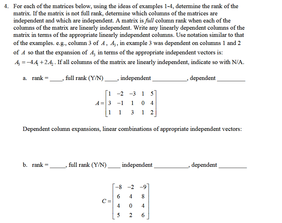 Solved 4. For each of the matrices below, using the ideas of | Chegg.com