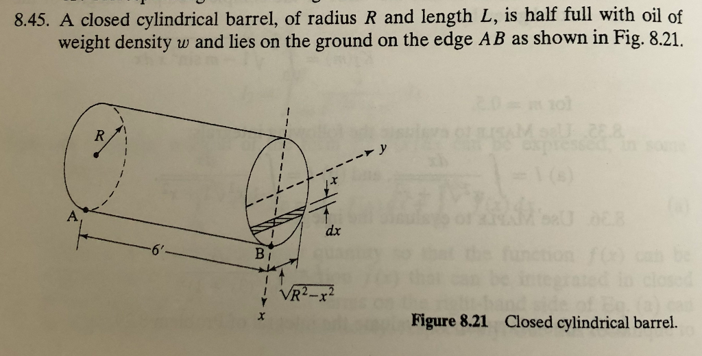 Solved 8.45. A closed cylindrical barrel, of radius R and | Chegg.com