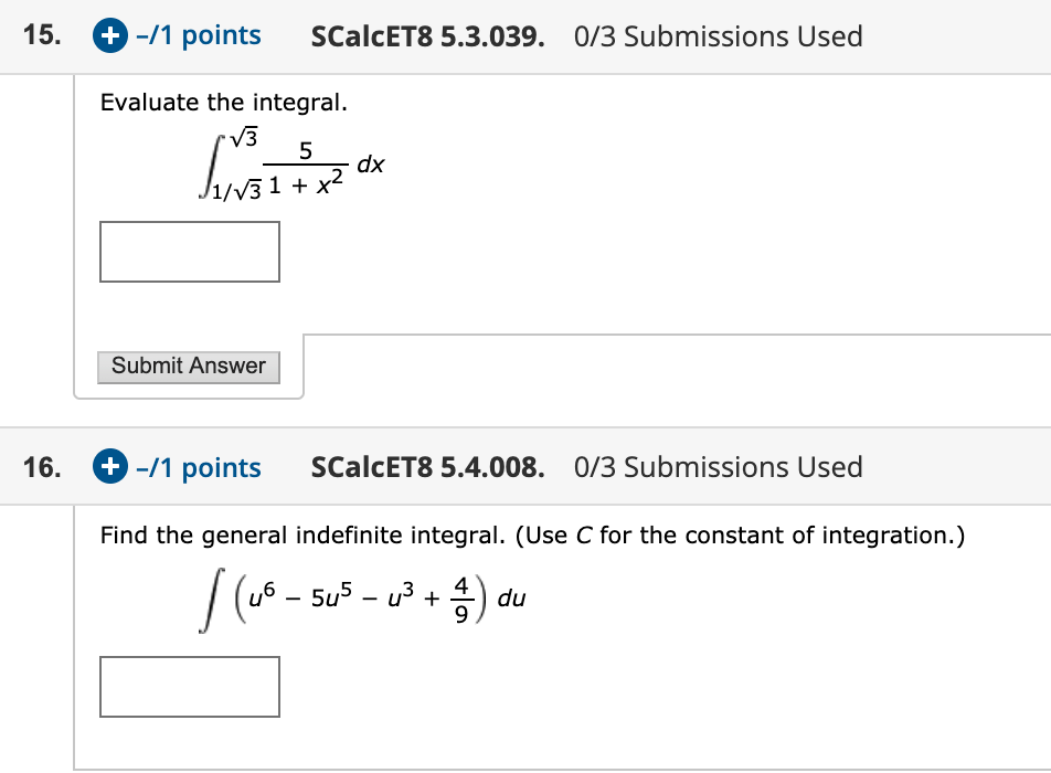 Solved 15. + -11 points SCalcET8 5.3.039. 0/3 Submissions | Chegg.com Solved 15. + -11 points SCalcET8 5.3.039. 0/3 Submissions | Chegg.com