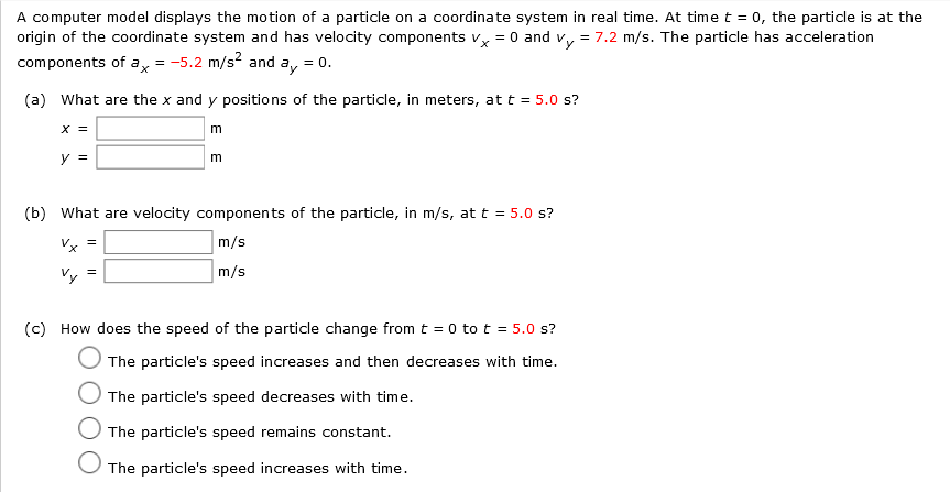Solved A computer model displays the motion of a particle on | Chegg.com