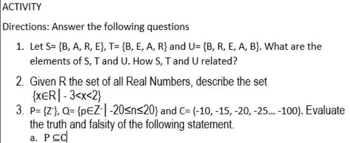 Solved irections: Answer the following questions 1. Let | Chegg.com