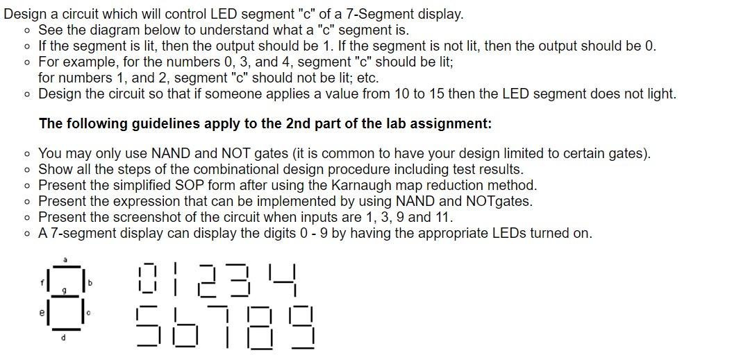 Solved Design a circuit which will control LED segment "c" | Chegg.com