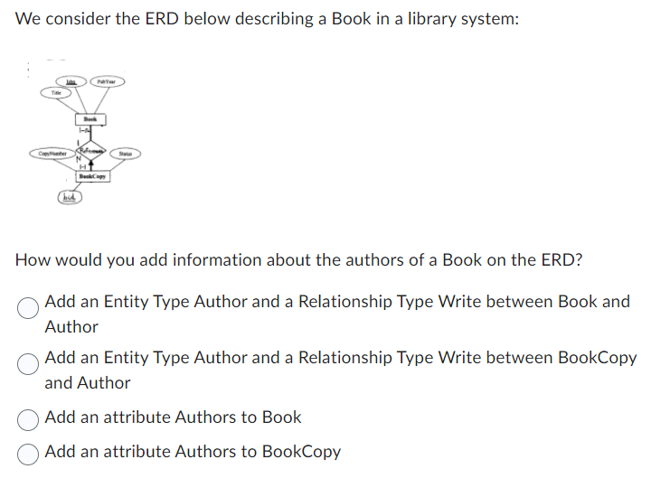 Solved We consider the ERD below describing a Book in a | Chegg.com