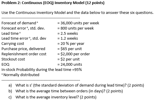 Solved Problem 2: Continuous (EOQ) Inventory Model (12 | Chegg.com