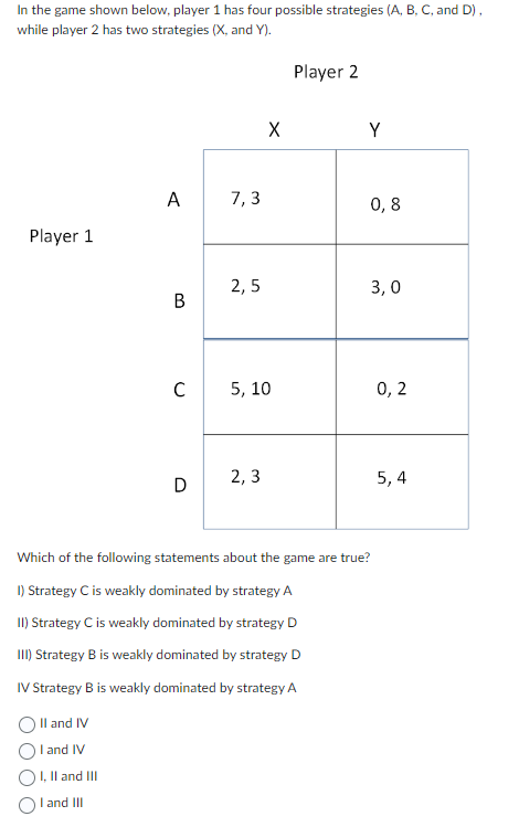 Solved In the game shown below, player 1 has four possible | Chegg.com