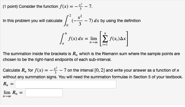 Solved (1 point) Consider the function f(x)=−3x2−7 In this | Chegg.com