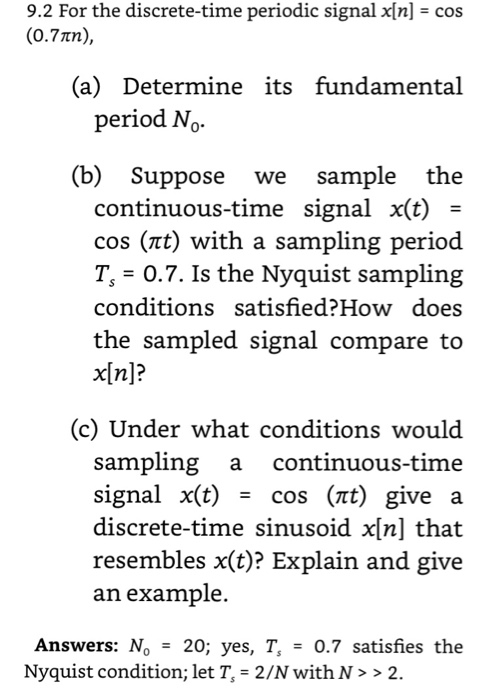 Solved 9.2 For the discrete-time periodic signal x[n] - cos | Chegg.com