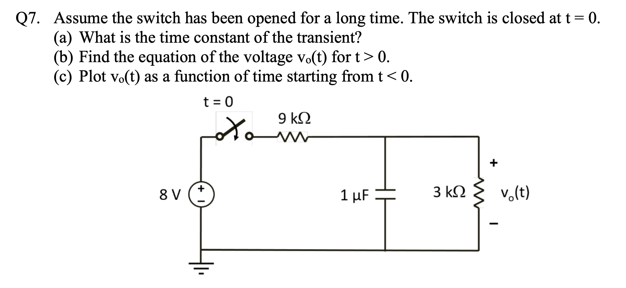 Solved Q7. Assume the switch has been opened for a long | Chegg.com
