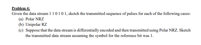 Solved Problem 4: Given the data stream 110101, sketch the | Chegg.com
