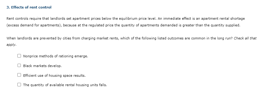 Solved 3. Effects of rent control Rent controls require that | Chegg.com