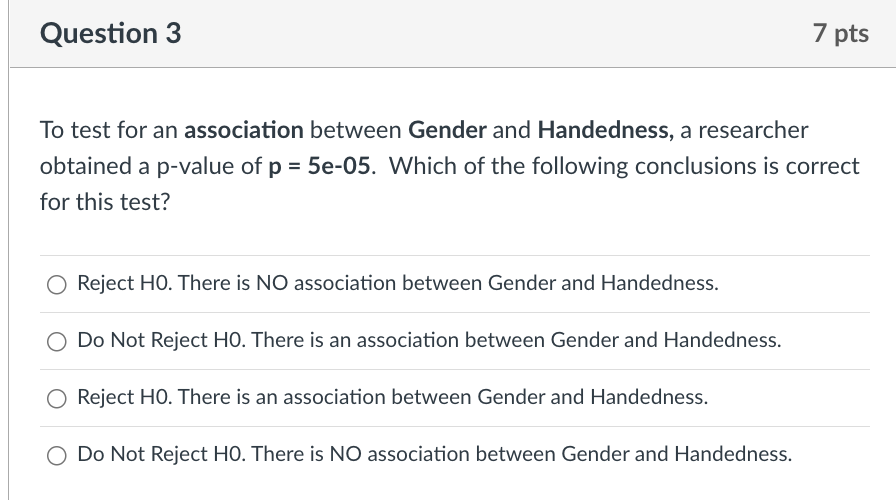 Solved To test for an association between Gender and | Chegg.com