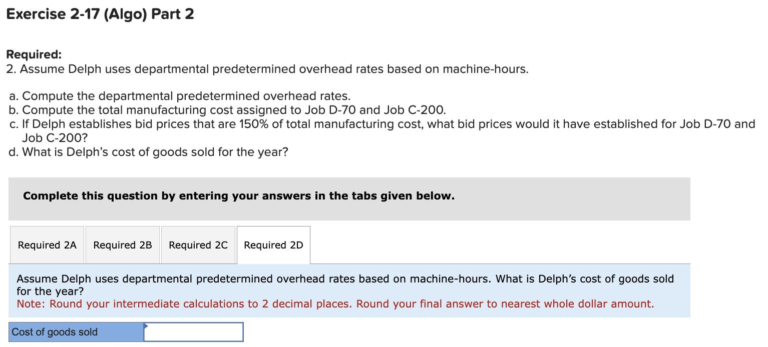 Solved Exercise 2-17 (Algo) Plantwide and Departmental | Chegg.com