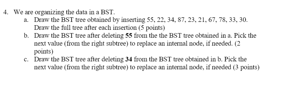 Solved 4. We are organizing the data in a BST. a. Draw the | Chegg.com