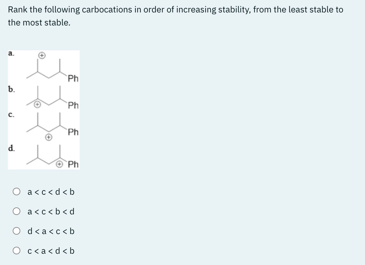 Solved Rank the following carbocations in order of | Chegg.com