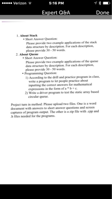 Solved About Stack Short Answer Question: Please provide | Chegg.com
