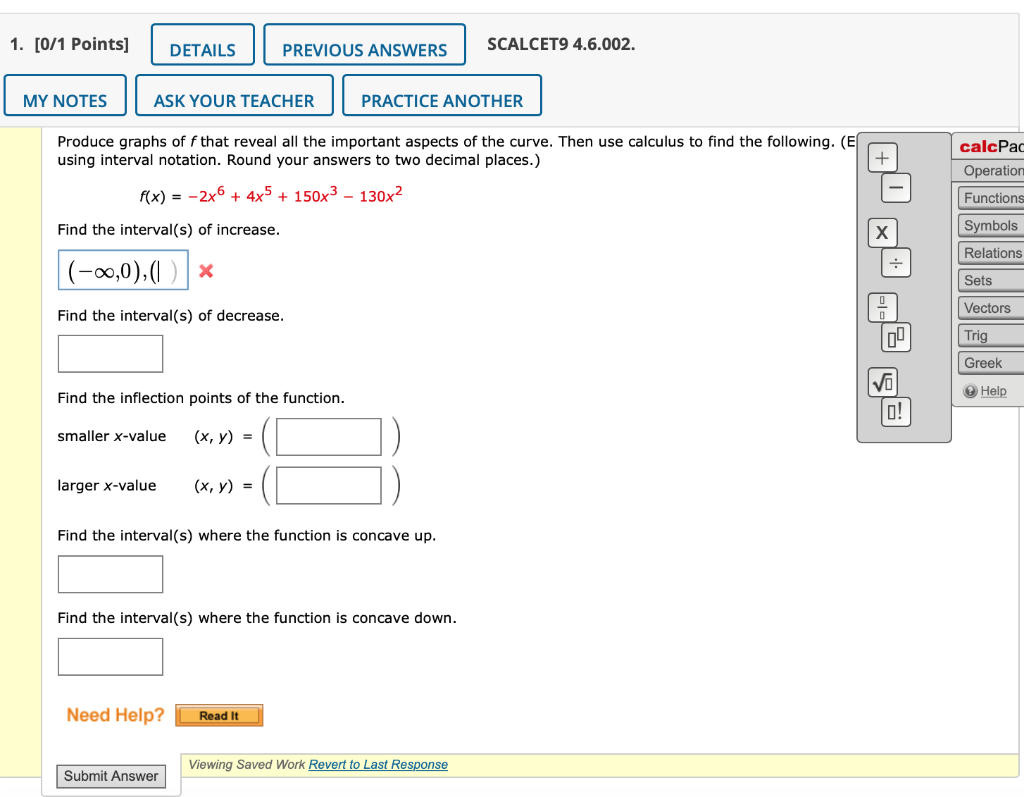 Solved 1. [0/1 Points] SCALCET9 4.6.002. DETAILS PREVIOUS | Chegg.com