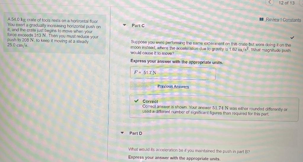 Solved v Part A Review Constants A 54.0 kg crate of tools | Chegg.com