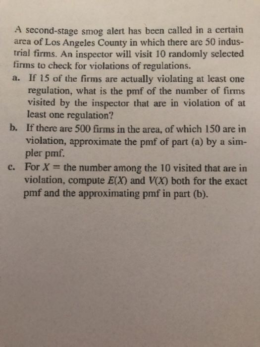 Solved A second-stage smog alert has been called in a | Chegg.com