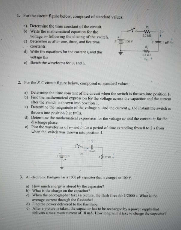 Solved 1. For the circuit figure below, composed of standard | Chegg.com