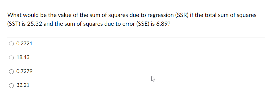 Solved What would be the value of the sum of squares due to | Chegg.com