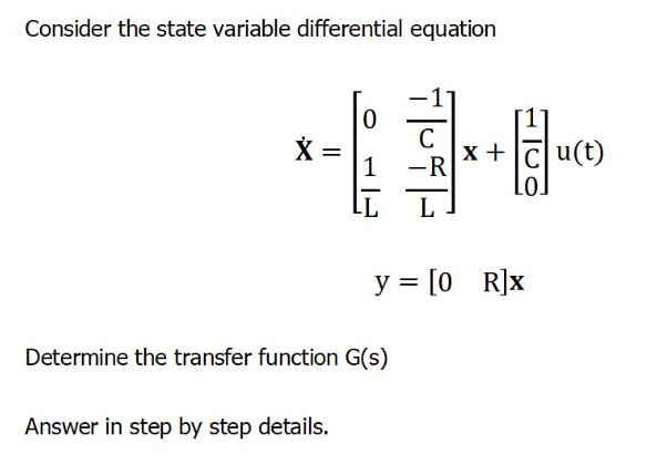 Solved Consider the state variable differential | Chegg.com