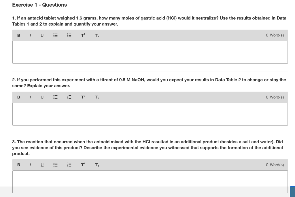 Experiment 1 Exercise 1 Data Table 1 Data Table 2 