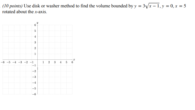 Solved (10 points) Use disk or washer method to find the | Chegg.com