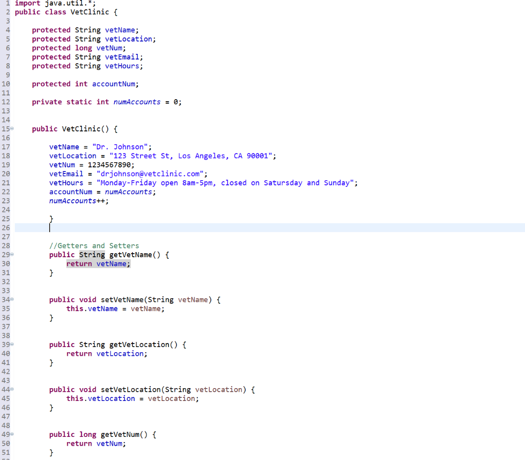 Solved 1 import java.util.*; 2 public class VetClinic { | Chegg.com