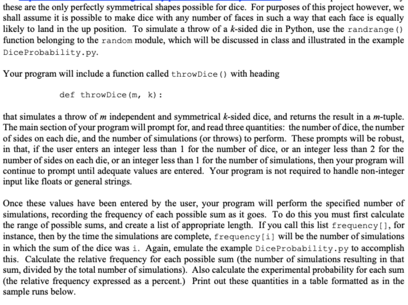 Solved In this project you will write a Python program that | Chegg.com