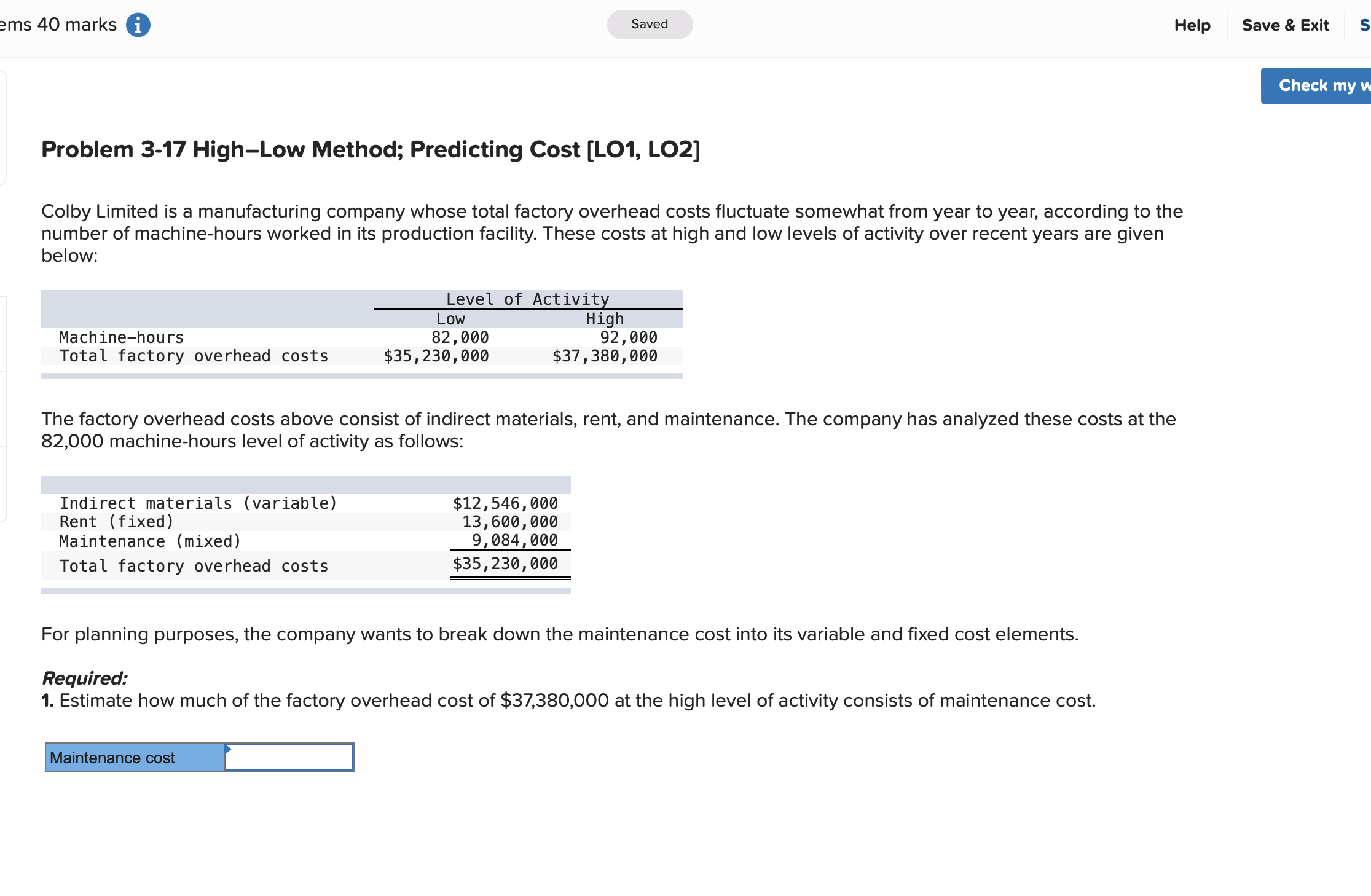 Solved Problem 3-17 High-Low Method; Predicting Cost [LO1, | Chegg.com