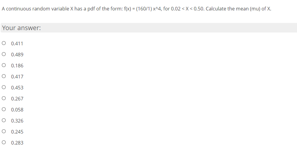 Solved Question 1 Calculate the mean (mu) of X for the | Chegg.com