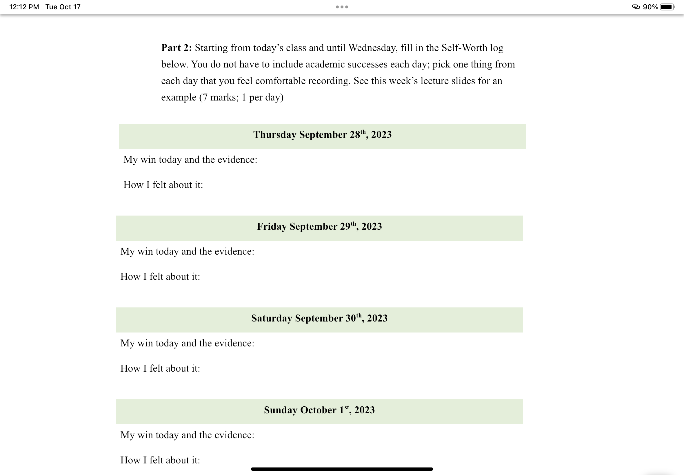 Solved Part 2: Starting from today's class and until | Chegg.com