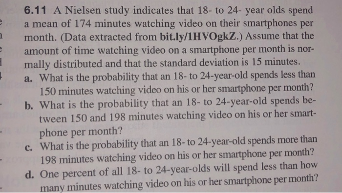 Solved 6.11 A Nielsen study indicates that 18- to 24- year | Chegg.com